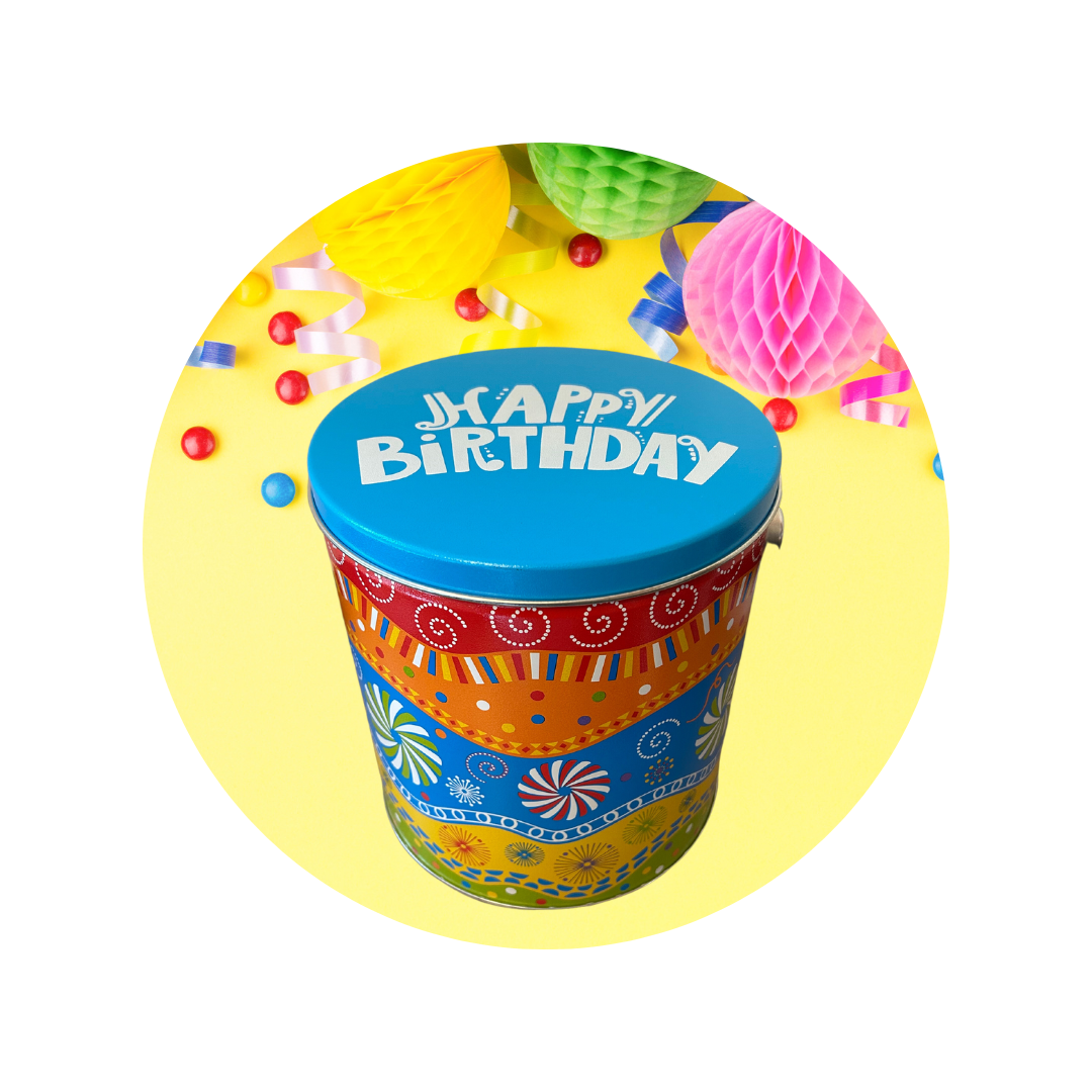 Happy Birthday Popcorn Tub 2 Gallons | Island Popcorn Barn